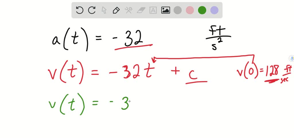 SOLVED: a=-32 ft / sec ·sec, v(0)=v0, s(0)=s0. Find the equation of ...