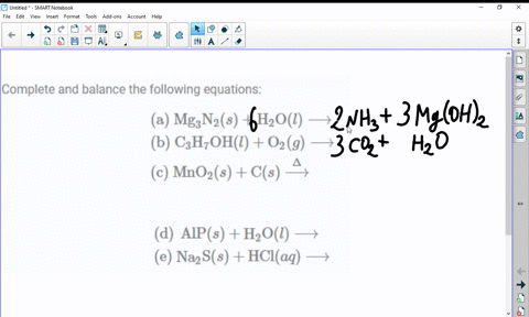SOLVED:Complete and balance the following equations: (a) Mg3N2(s)+H2O(l ...