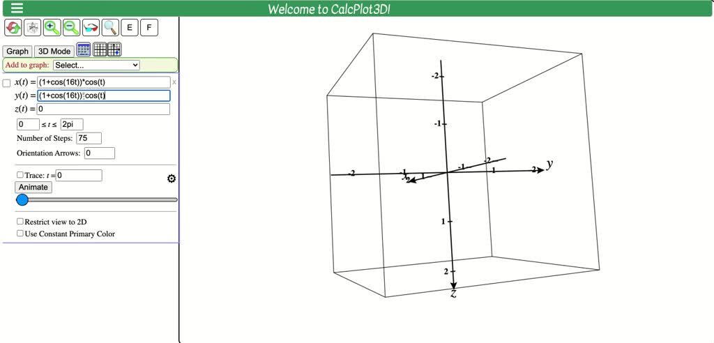 SOLVED: Graph the curve with parametric equations x=(1+cos16 t) cost y=(1+cos16 t) sint z=1 ...