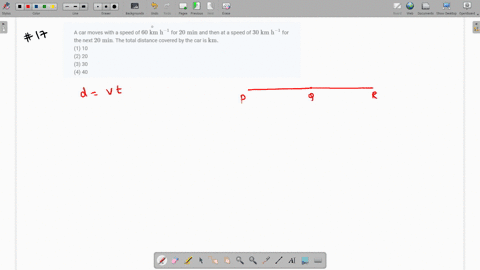 SOLVED:A car moves with a speed of 60 km h^-1 for 20 min and then at a speed of 30 km h^-1 for ...