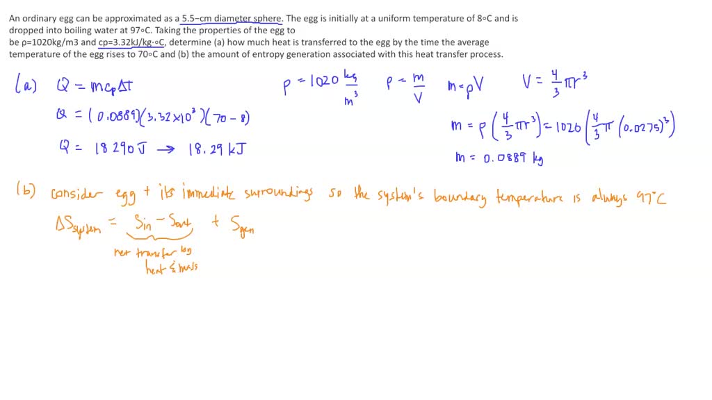 An ordinary egg can be approximated as a 5.5-cm- diameter sphere. The ...