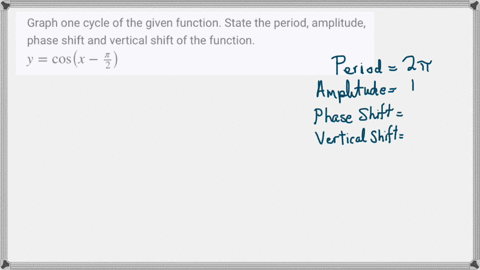SOLVED:Graph one cycle of the given function. State the period, amplitude, phase shift and ...