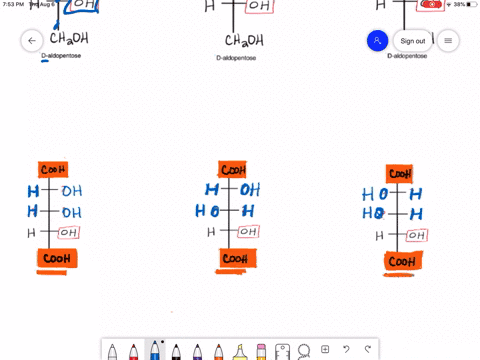 SOLVED:A D-aldopentose 𝐀 is reduced to an optically active alditol ...