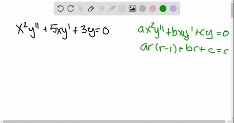 SOLVED: Solve the given differential equation. x^2 y^''+5 x y^'+3 y=0 ...