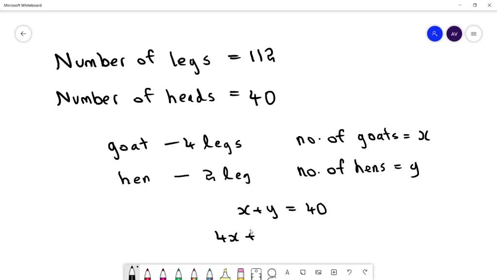 SOLVED:Mukesh has some goats and hens in his shed. Upon counting ...