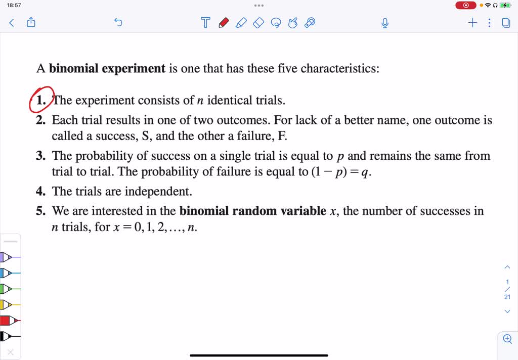 SOLVED:In Exercises 34-37, explain why x is or is not a binomial random variable. (Hint: compare ...
