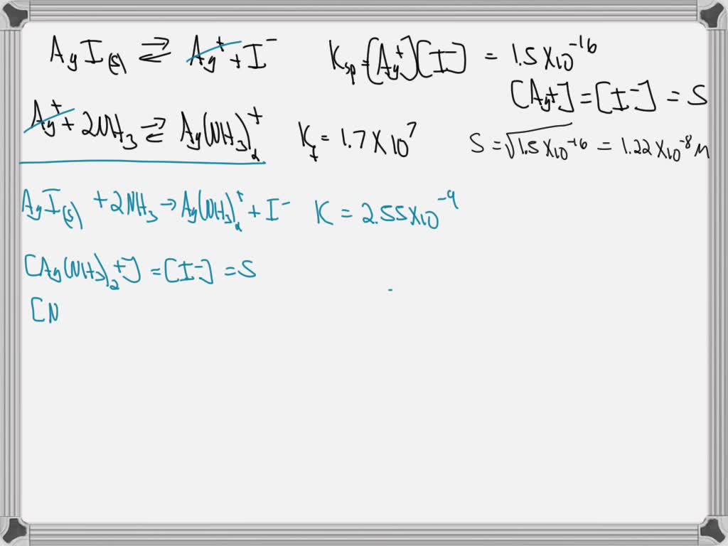 a. Calculate the molar solubility of AgI in pure water. Ksp for AgI is ...
