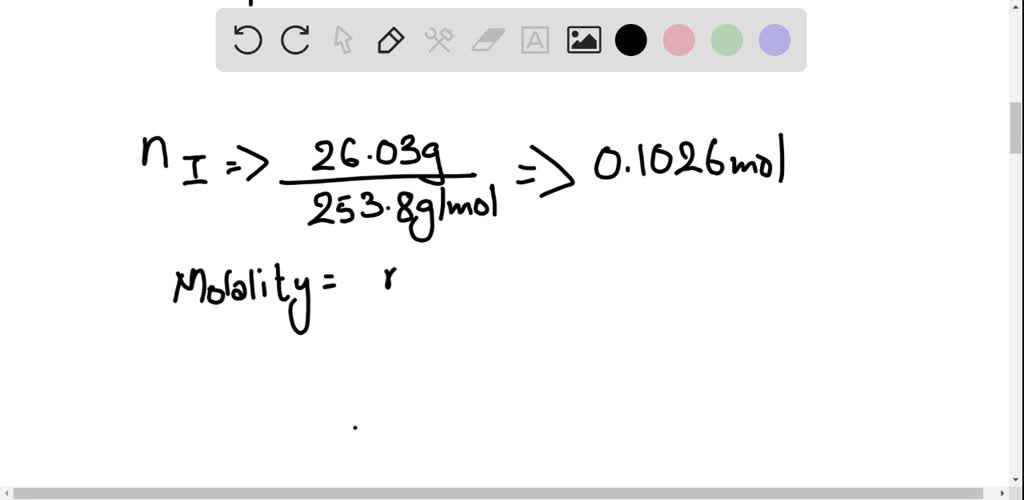 The solubility of iodine, I2, in carbon tetrachloride, CCl4, is 2.603 ...