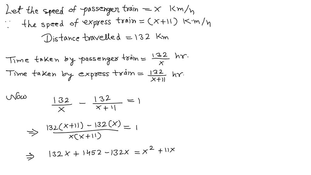 An express train takes 1 hour less than a passenger train to travel 132 km between Mysore and ...