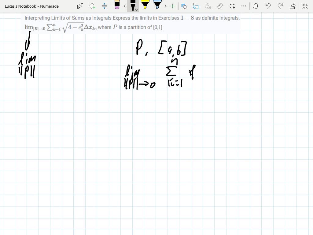 SOLVED:Interpreting Limits of Sums as Integrals Express the limits in Exercises 1-8 as definite ...