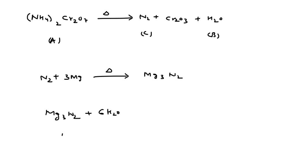 SOLVED:An orange solid (A) on heating gives a green residue (B), a ...