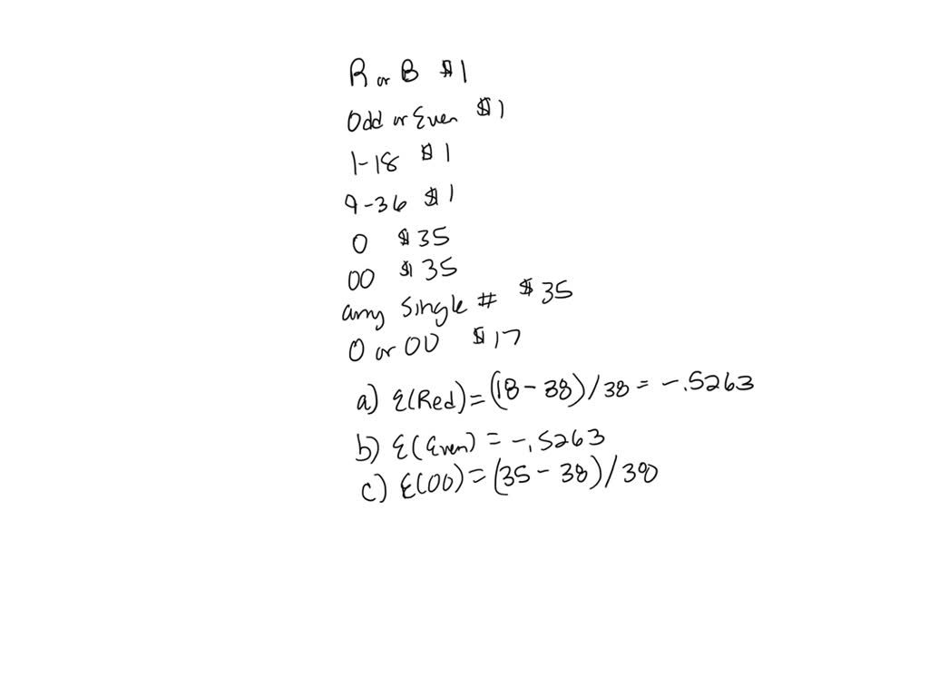 A roulette wheel has 38 numbers, 1 through 36,0, and 00 . One-half of ...