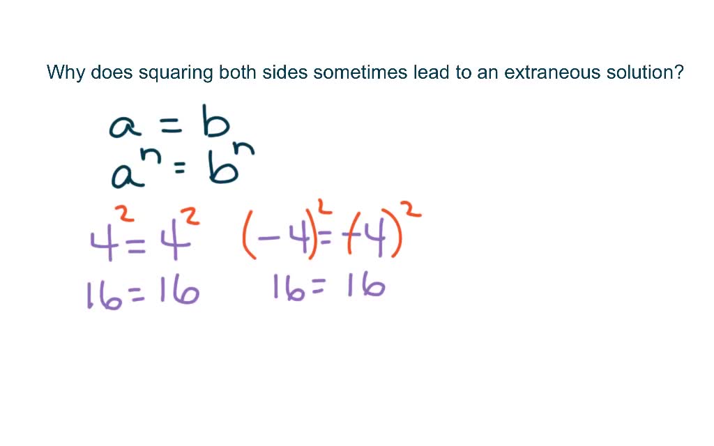 SOLVED: Explain why squaring both sides of an equation might introduce ...
