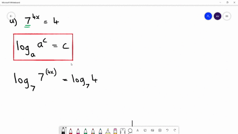 SOLVED:Change the following from exponential to logarithmic form: (a) 7 ...