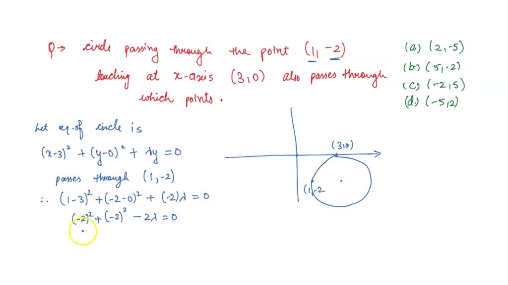 SOLVED:The circle passing through (1,-2) and touching the x-axis at (3 ...