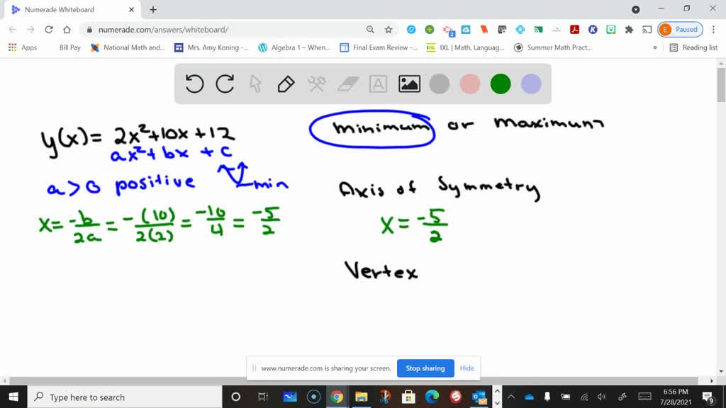 SOLVED:Determine whether there is a minimum or maximum value to each ...