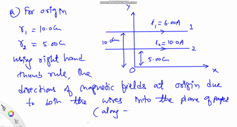 SOLVED:Two long wires lie in an x y plane, and each carries a current ...