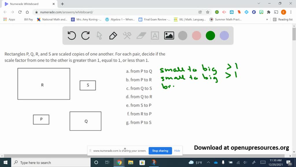 Rectangles P, Q, R, and S are scaled copies of one another. For each ...