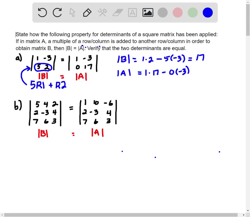 ⏩SOLVED:Aproperty of determinants is given (A and B are square… | Numerade