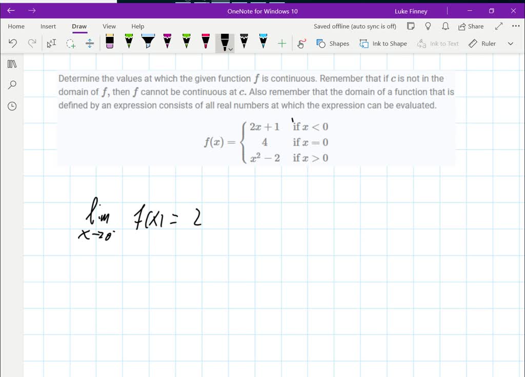 SOLVED:Determine the values at which the given function f is continuous. Remember that if c is ...
