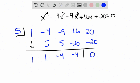SOLVED:Find the remaining roots of the given equations using synthetic division, given the roots ...