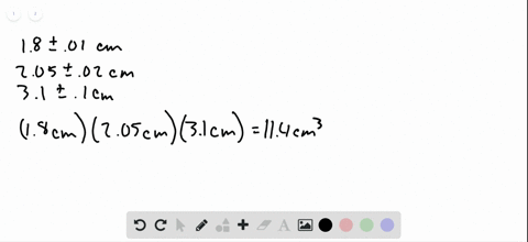 The sides of a small rectangular box are measured to be 1.80 ± 0.01 cm ...