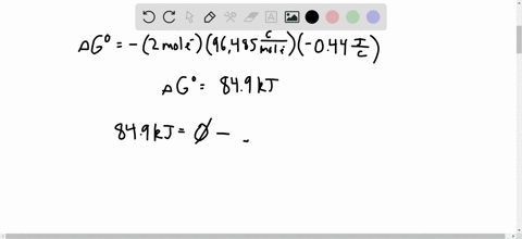 SOLVED:The equation ΔG^∘=-nF ℰ^∘ also can be applied to half-reactions ...