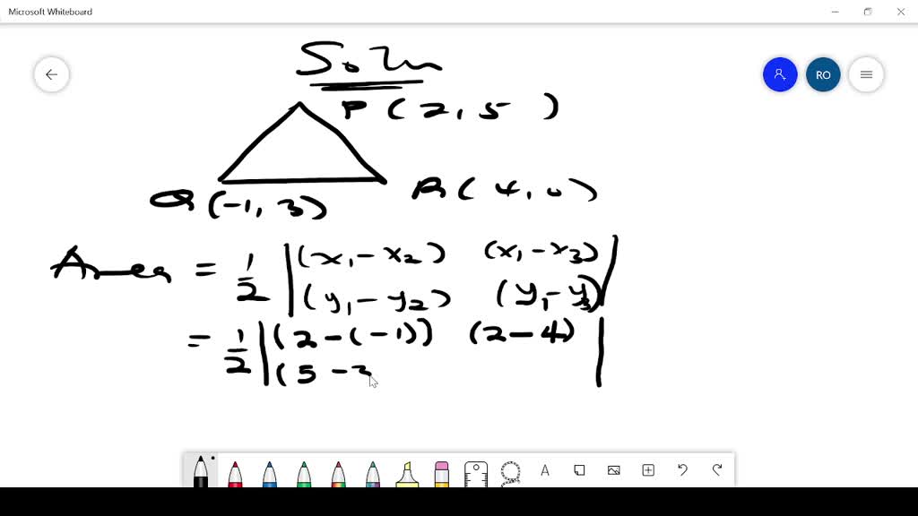 SOLVED:Find the area of each triangle having vertices at P, Q, and R P(2,5), Q(-1,3), R(4,0)