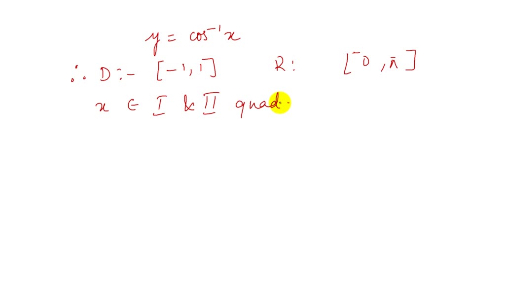 SOLVED:Without drawing a graph, describe the behavior of the graph of y=cos^-1 x . Mention the ...