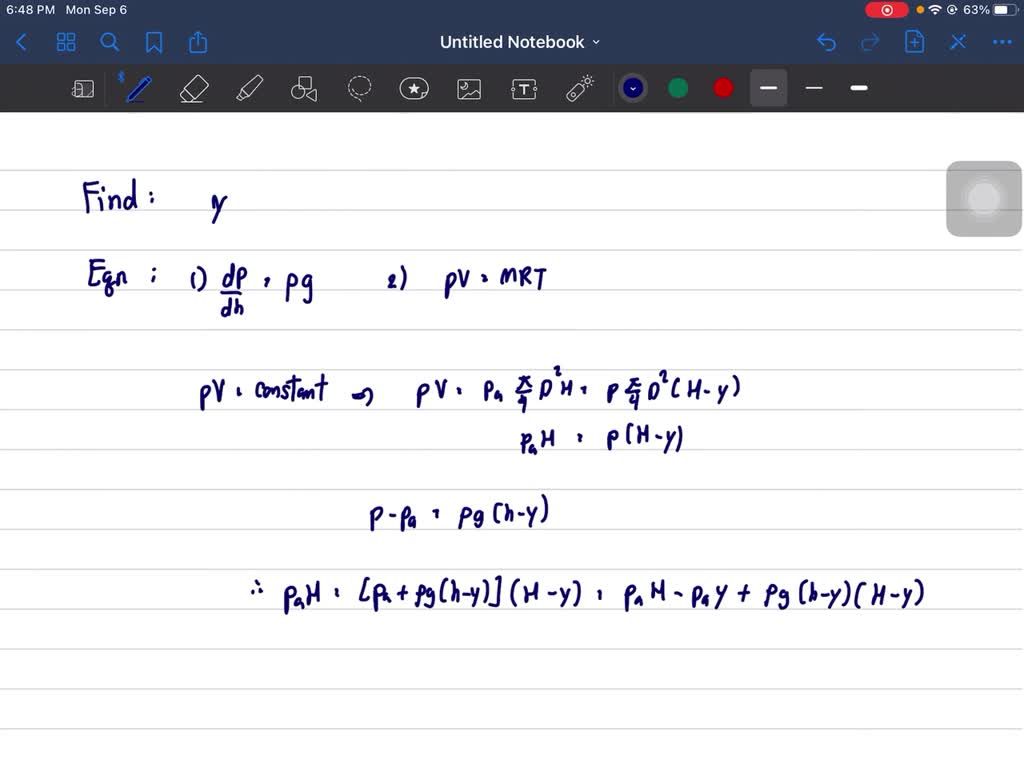 An inverted cylindrical container is lowered slowly beneath the surface ...