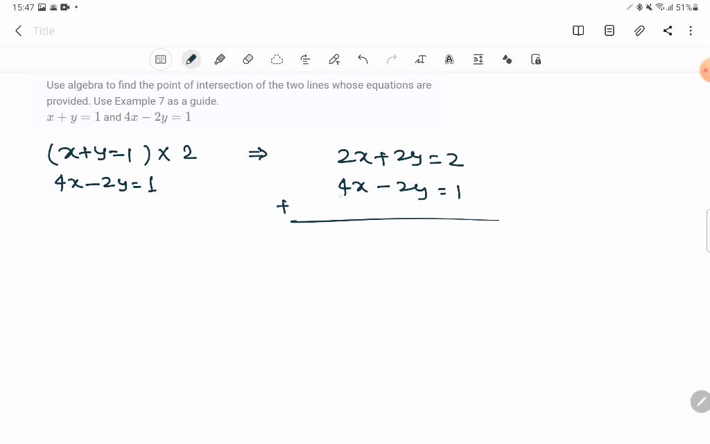 SOLVED:Use algebra to find the point of intersection of the two lines ...