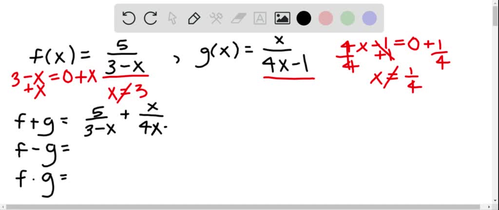 SOLVED:For each pair of functions fand g, determine the domain of the sum, the difference, and ...