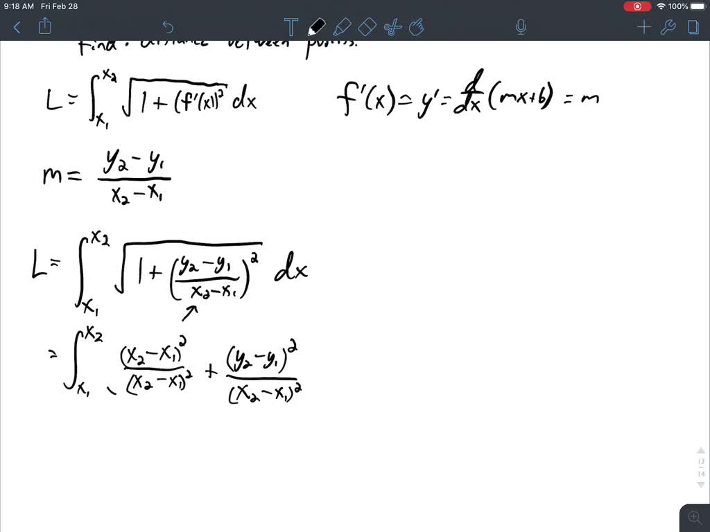 SOLVED:Using the arc length formula, find the length of the line f(x)=m ...