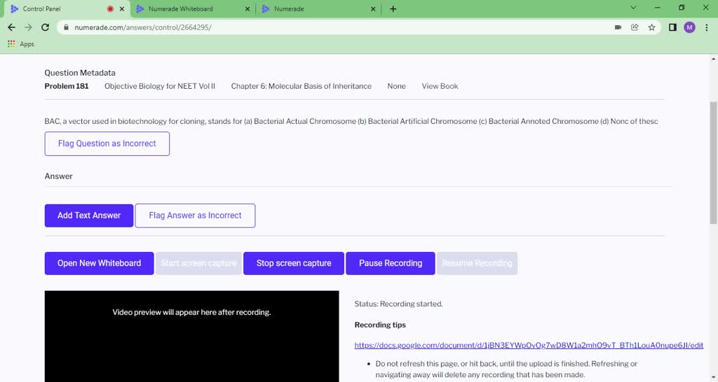 BAC, a vector used in biotechnology for cloning, stands for (a ...