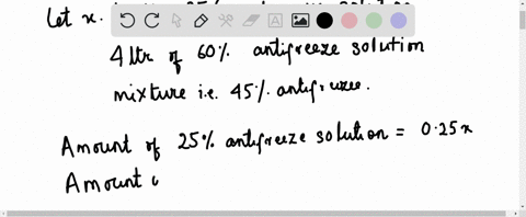 SOLVED:Solve using the five-step method. How many liters of a 25 % antifreeze solution must be ...