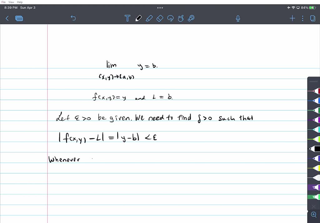 SOLVED: In Exercises 1-4, use the definition of the limit of a function of two variables to ...