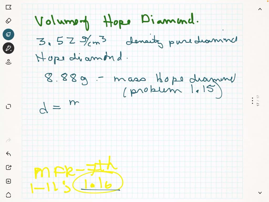 SOLVED:A pure diamond has a density of 3.52 g / cm^3. Set up a ...