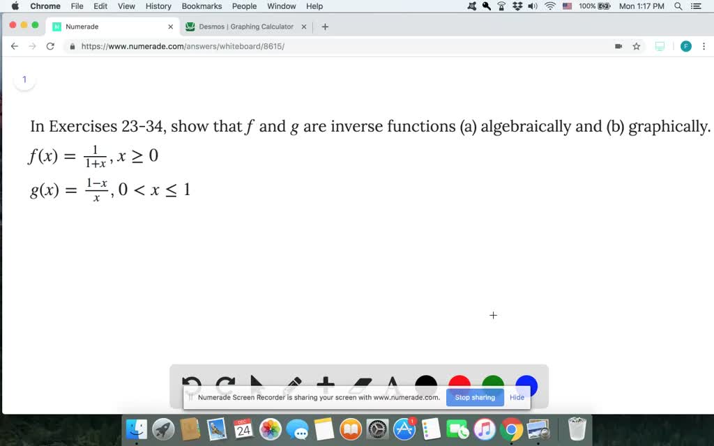 SOLVED:In Exercises 23-34, show that f and g are inverse functions (a) algebraically and (b ...