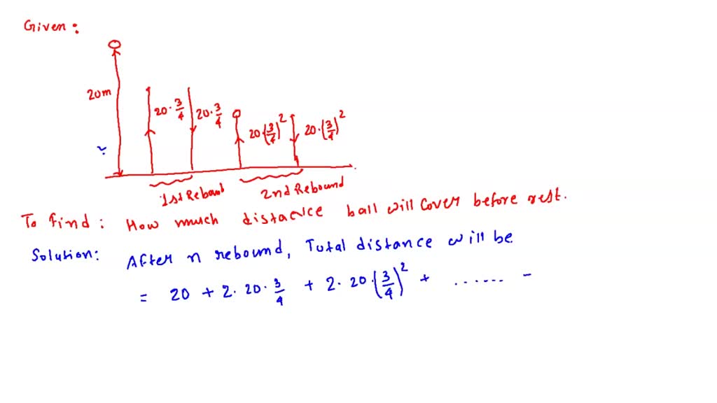 A ball is dropped from a height of 20 m, and on each bounce it returns ...