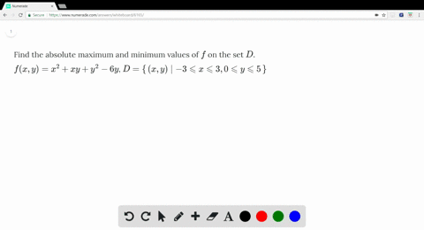 SOLVED: Find the absolute maximum and minimum values of f on the set D ...