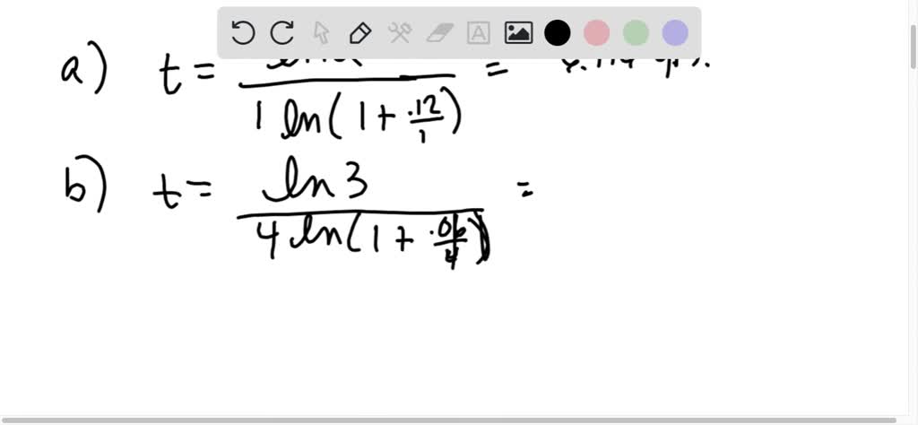 The Formula t=(lnm)/(n ln(1+(r)/(n))) | Numerade