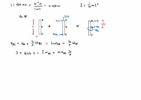 SOLVED:Each of the bars A B and B C is of length L=400 mm and mass m=1. ...