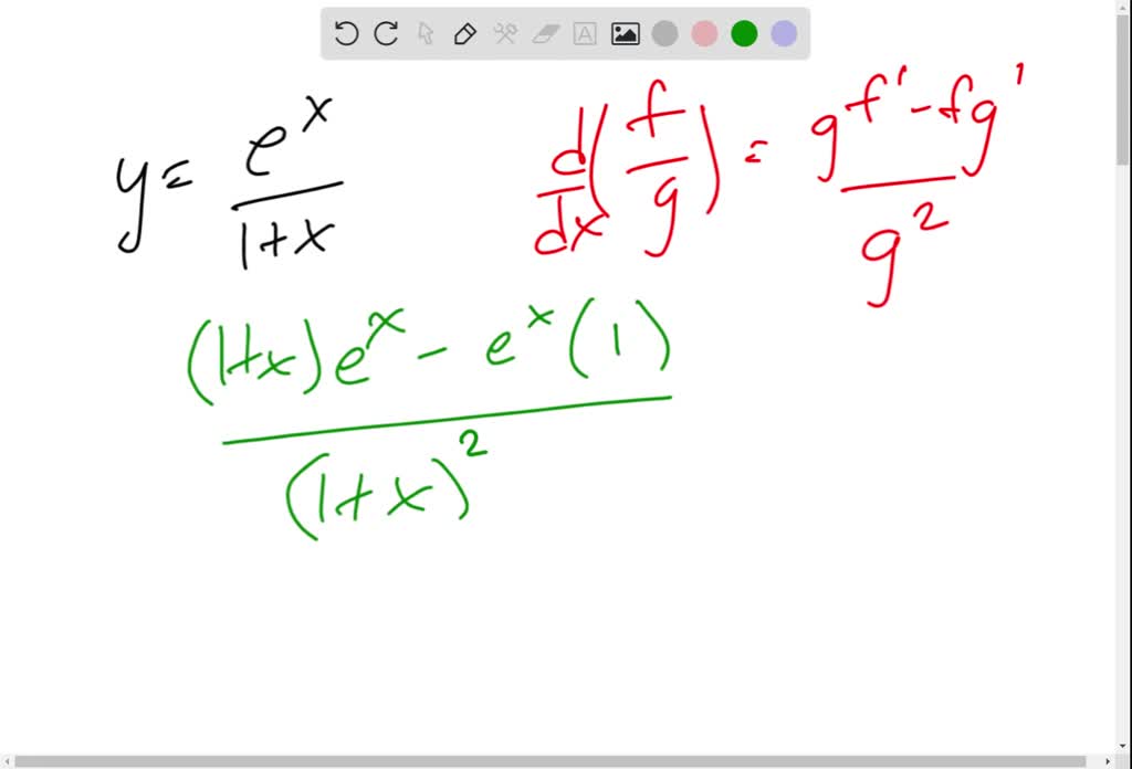 SOLVED:3-26 Differentiate. y=(e^x)/(1+x)
