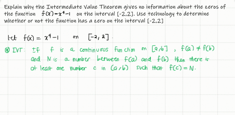 SOLVED:(a) Explain why the Intermediate Value Theorem gives no ...