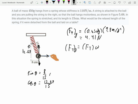 SOLVED: A ball of mass 450 g hangs from a spring whose stiffness is 110 ...