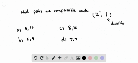 SOLVED:Which of these pairs of elements are comparable in the poset (𝐙^+, |) ? a) 5,15 b) 6,9 c ...