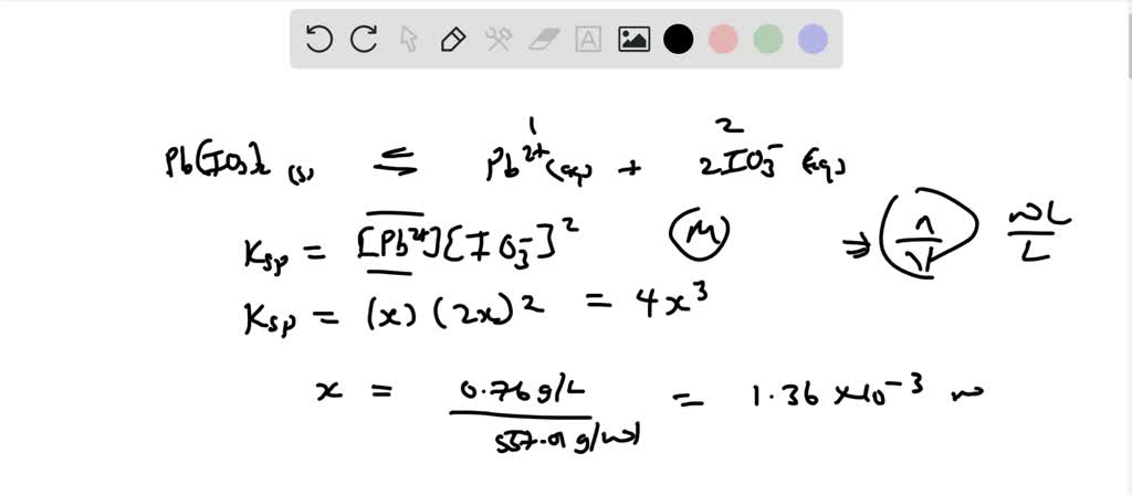 The solubility of lead(II) iodate in pure water is 0.76 g ·L^-1 at 25^∘ ...