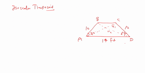 SOLVED:The longer base of an isosceles trapezoid measures 14 ft. The ...