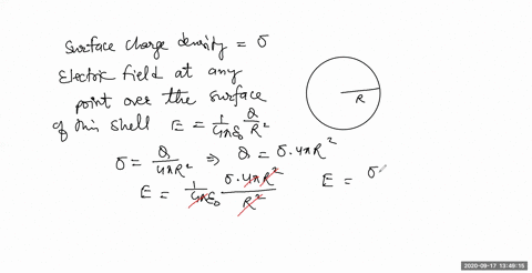 SOLVED:A uniformly charged spherical shell with surface charge density ...