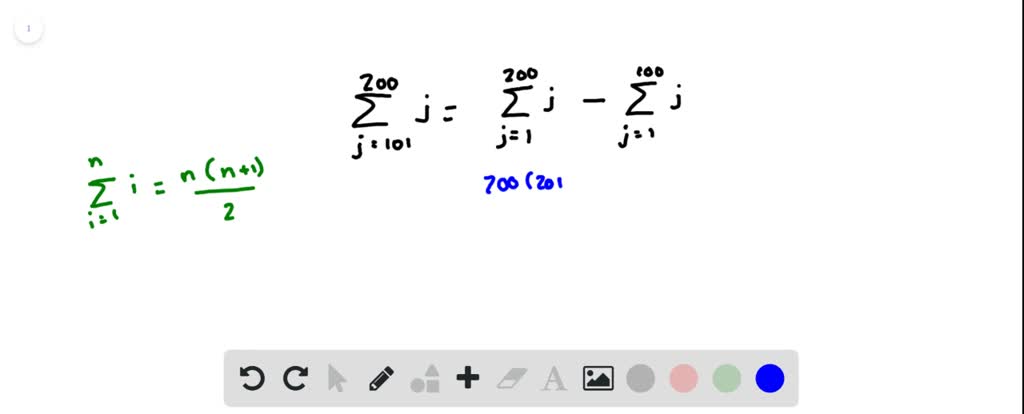 Calculate ∑j=101^200 j . Hint: Write as a difference of two sums and ...